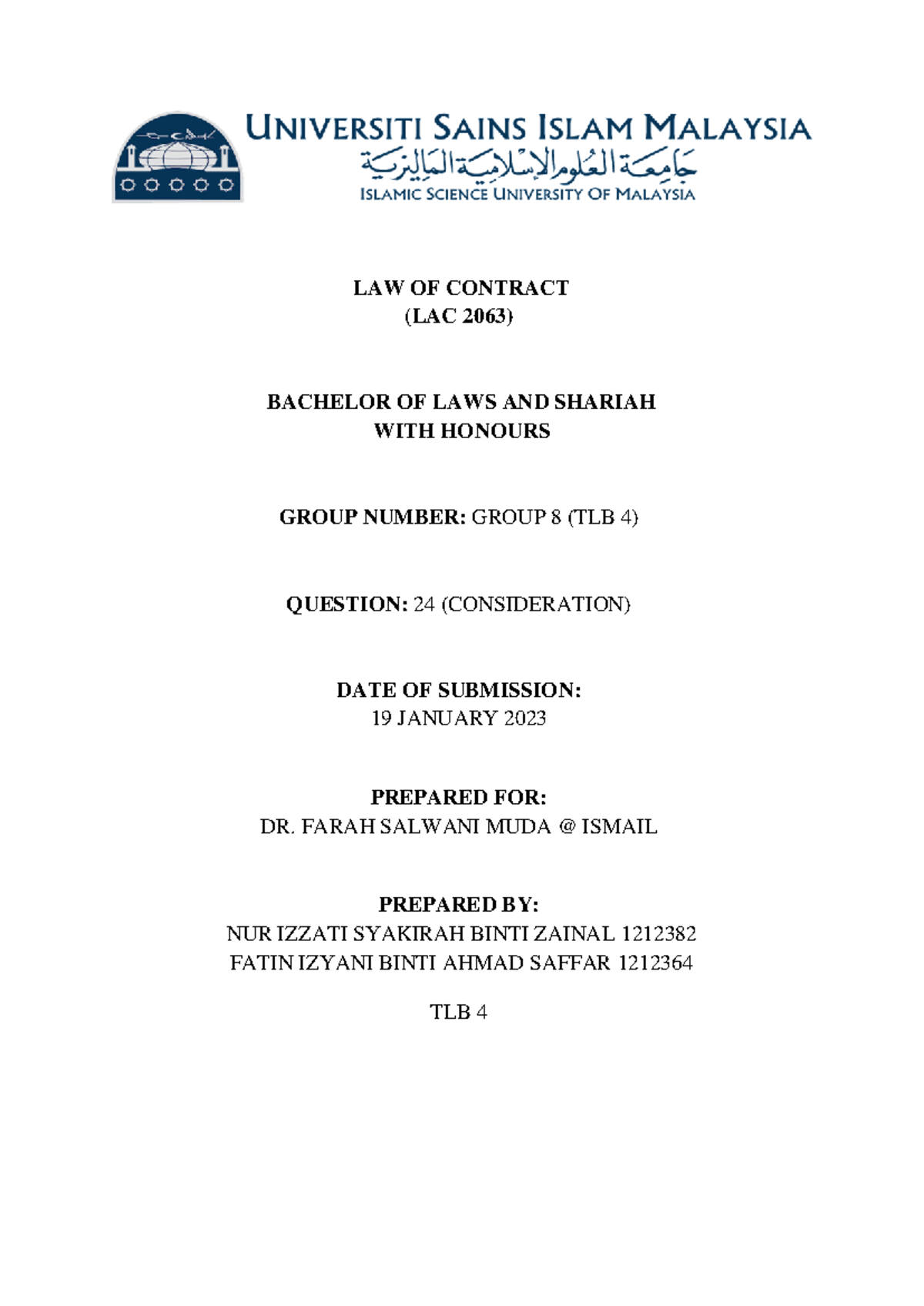 LAC 2063 Contract Law Tutorial: Consideration & Natural Affection - Studocu