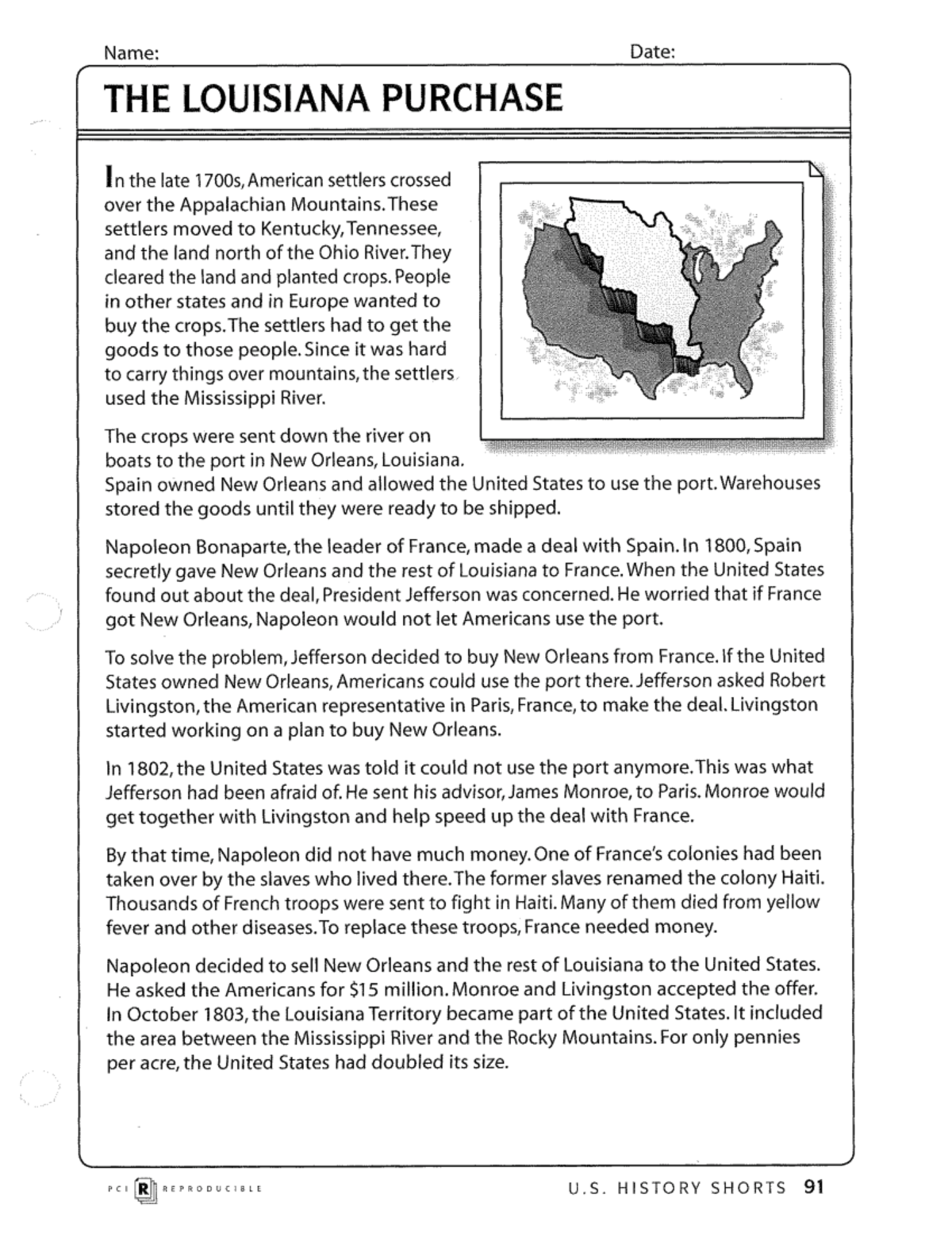 Louisiana Purchase Quiz & Crossword: U.S. History Unit Test - Studocu