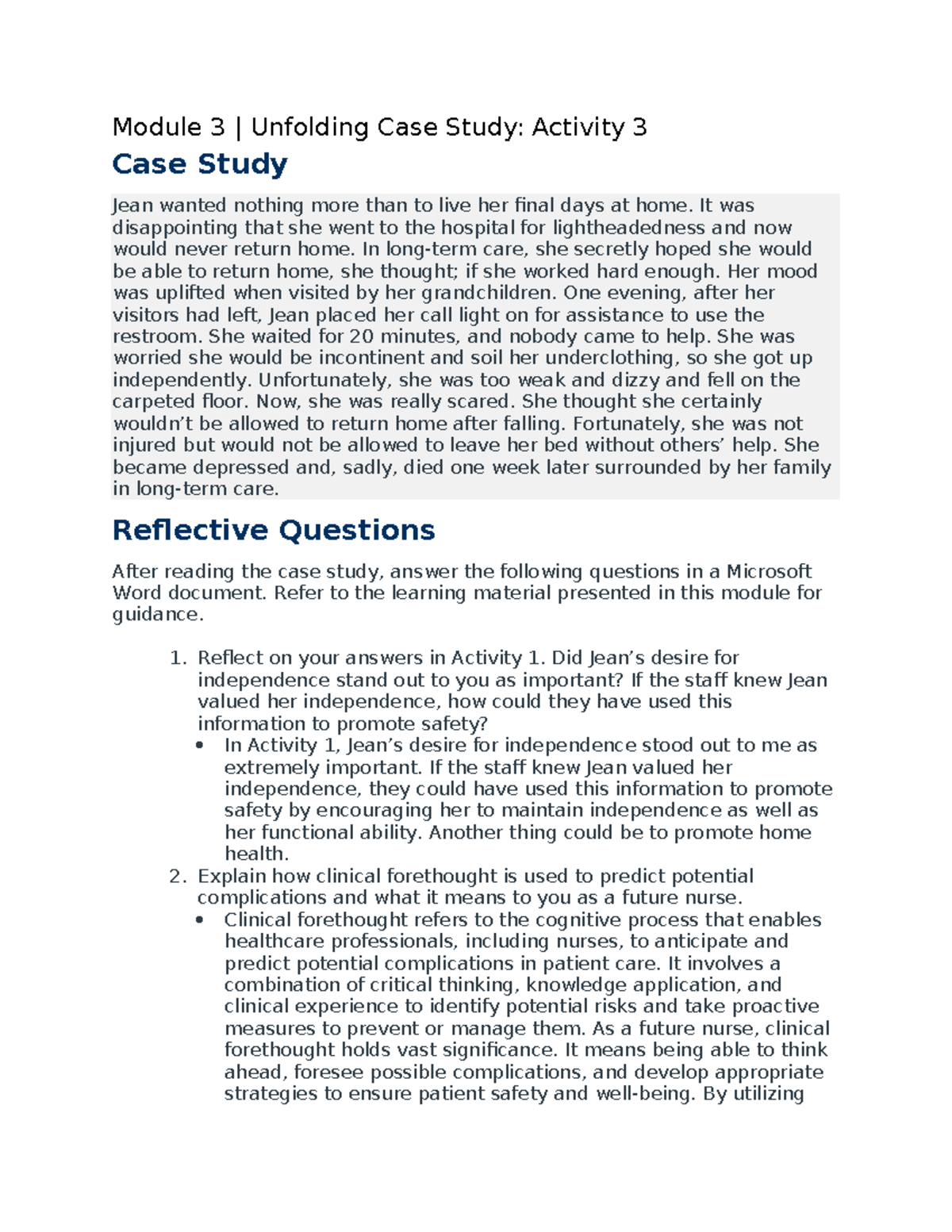 Module 3 Unfolding Case Study- Activity 3 - Module 3 | Unfolding Case Study: Activity 3 Case ...