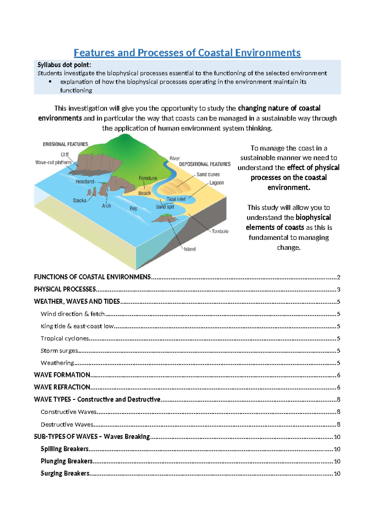 1 - Features and Processes of Coastal Environments Syllabus - Studocu