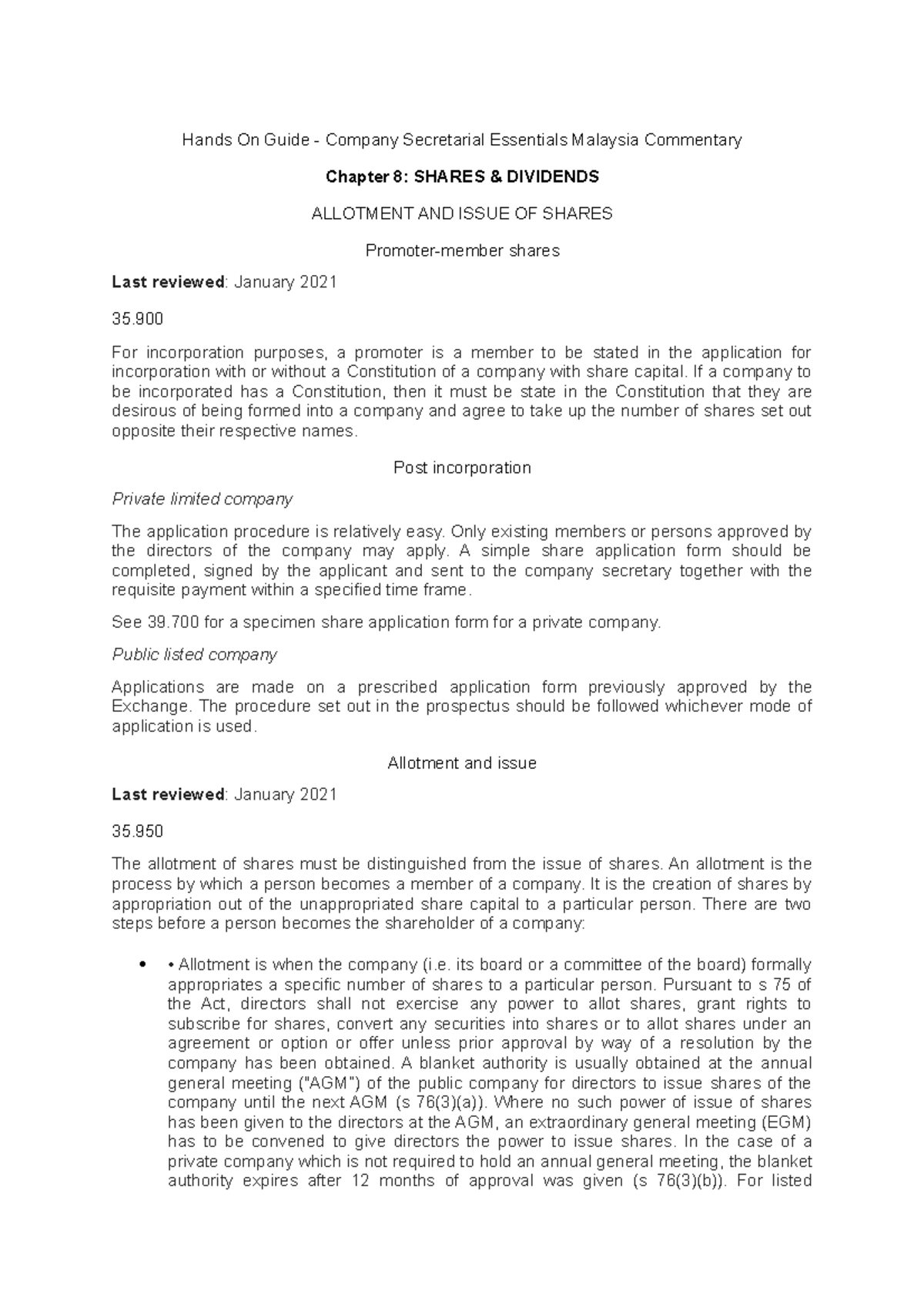 3. Chapter 8 - Shares & Dividends: Allotment and Issue Explained - Studocu