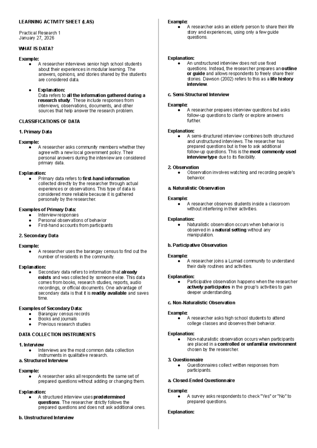 LAS Practical Research Learning Activity Sheet - Jan 27, 2026 - Studocu