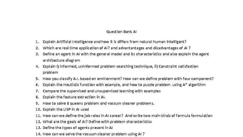 Question Bank AI: Key Concepts and Applications in Artificial ...