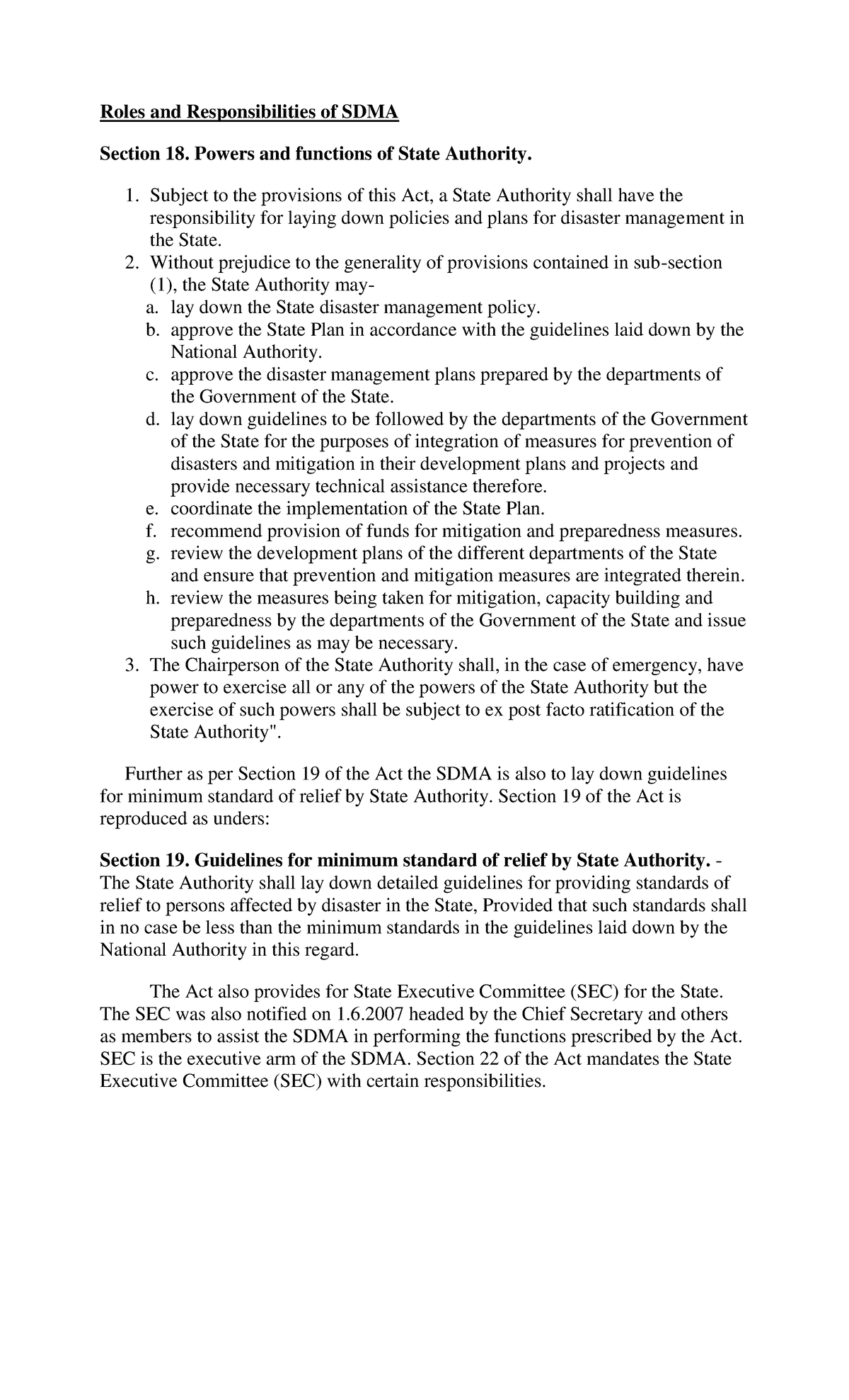 Roles and Responsibilities of SDMA - Roles and Responsibilities of SDMA ...