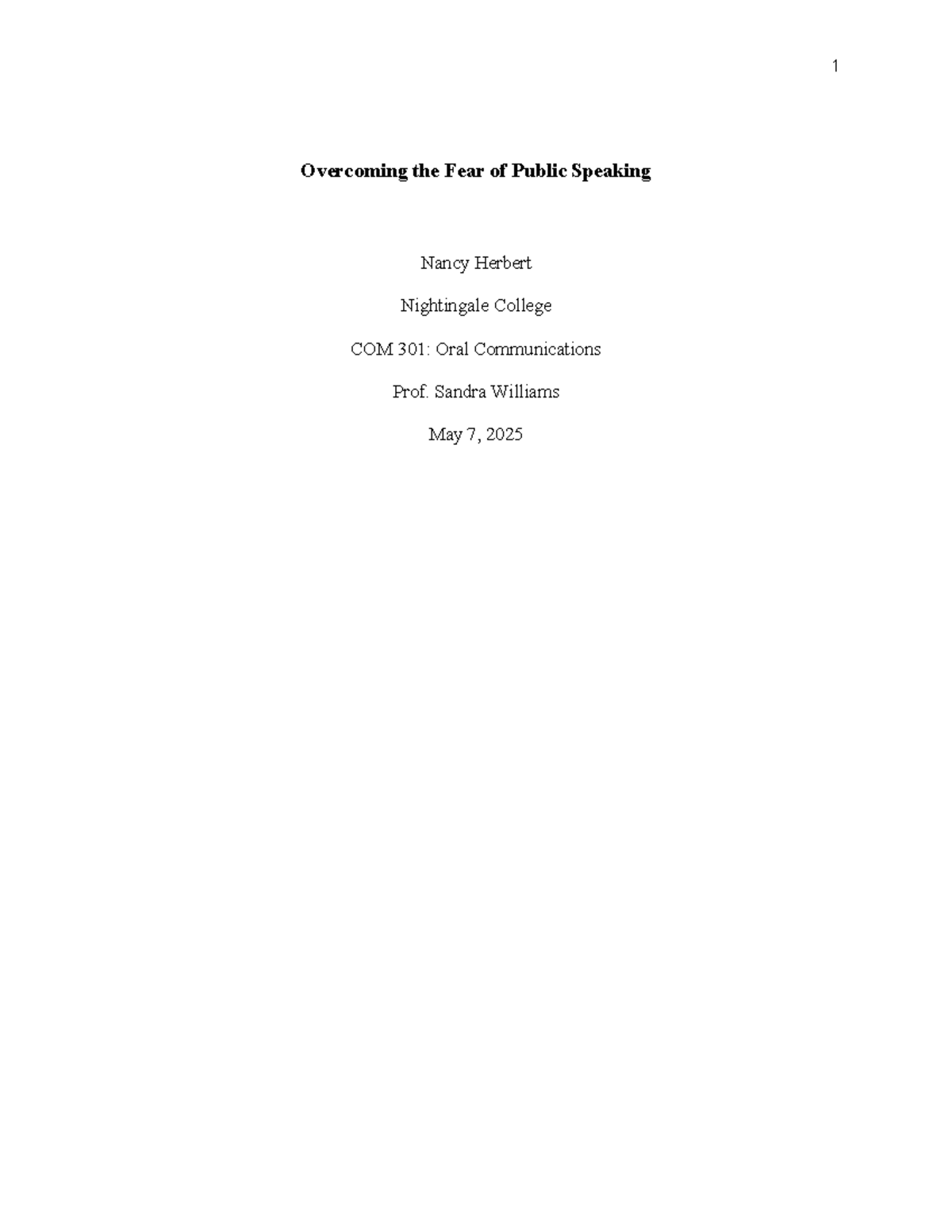 COM 301: Week 1 Assignment - Overcoming Public Speaking Fear - Studocu