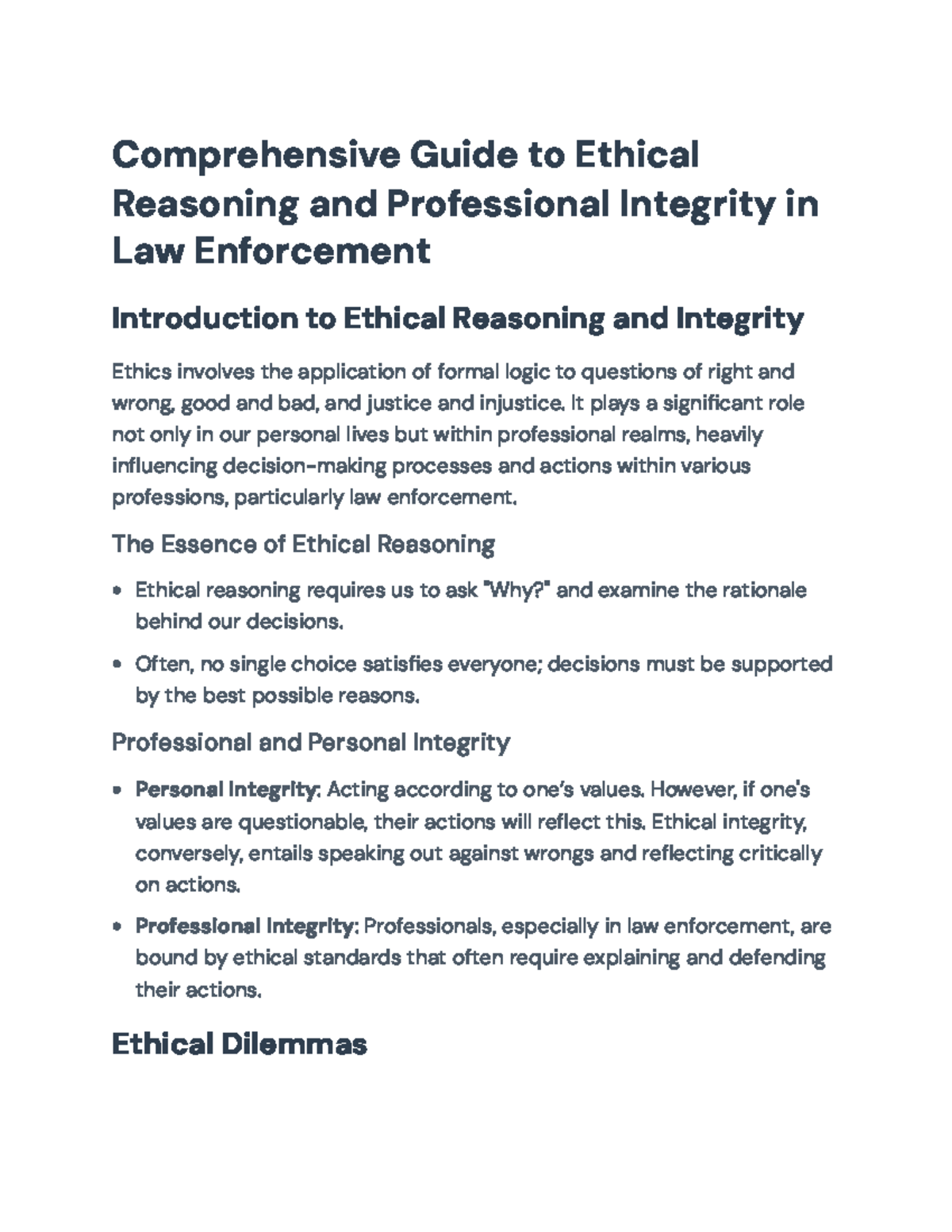 Comprehensive Guide to Ethical Reasoning in Law Enforcement Ethics ...
