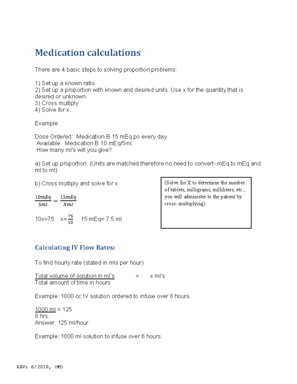 OTD Medication Dosage Calculations: Proportions & IV Flow Rates - Studocu