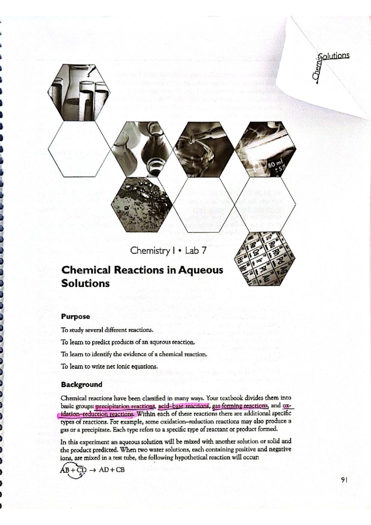 CHM 210 Lab 7: Chemical Reactions in Aqueous Solutions - Studocu