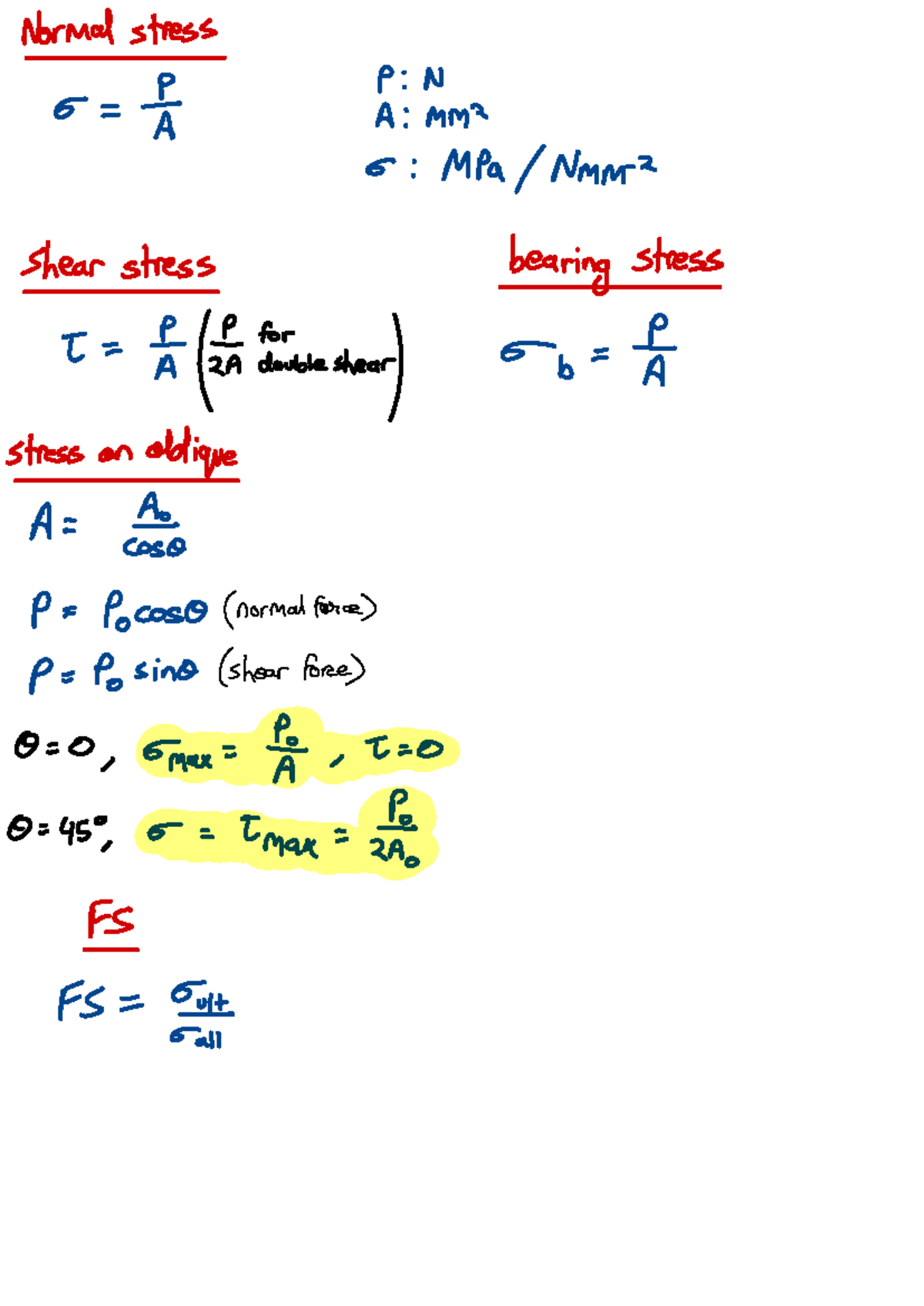 Formula 250211 - Normal stress P: N 6 = o A: MMG 6: MPa/Nmm- shear ...