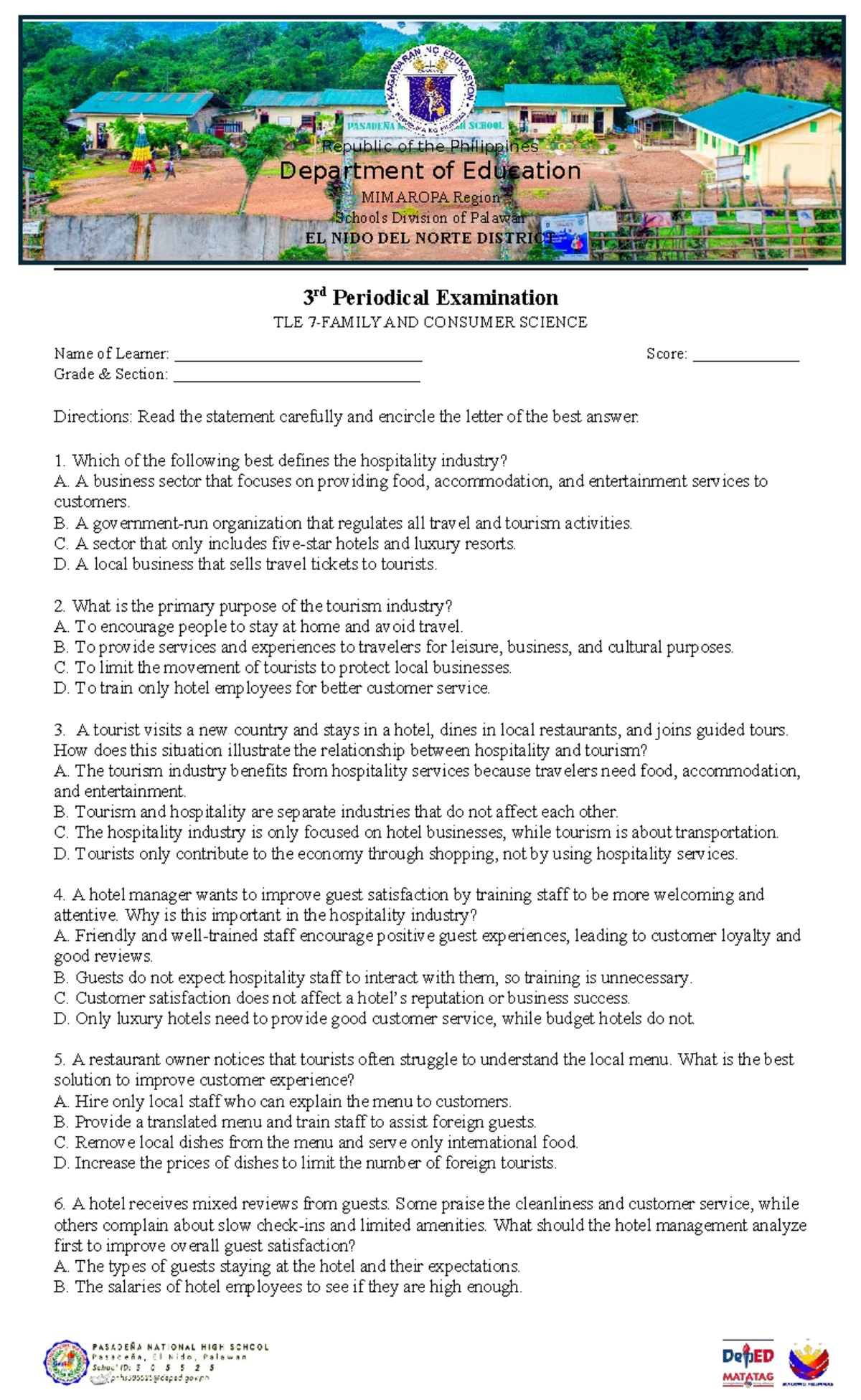 TLE 7 Family Consumer Science Periodical Examination Review Guide - Studocu