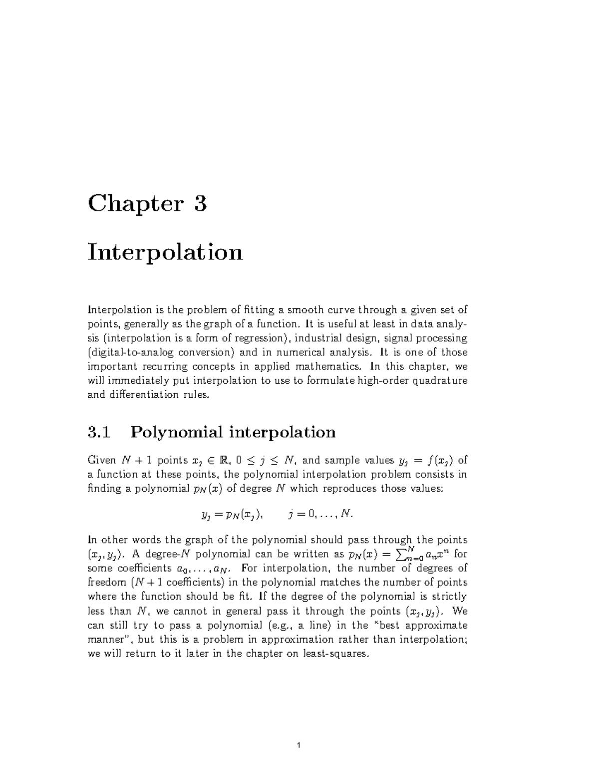 Chapter 3: Interpolation Techniques in Numerical Analysis (18.330 ...
