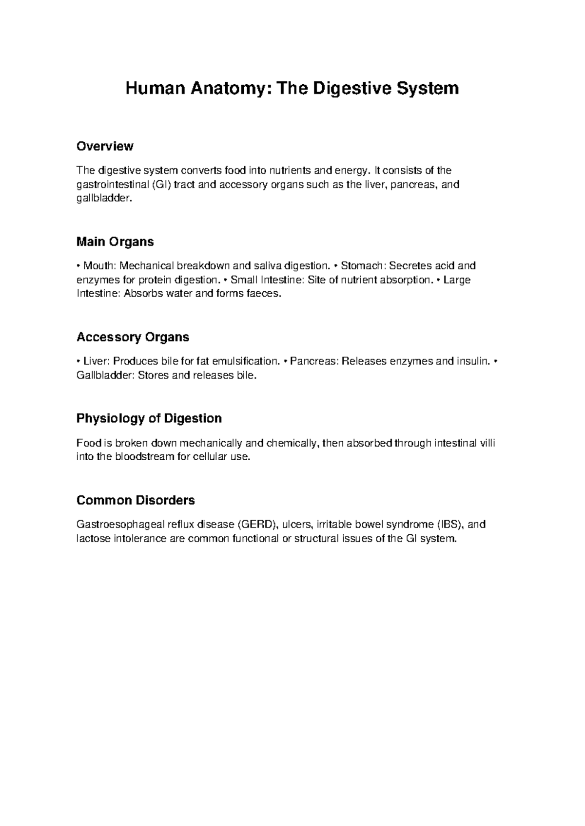 Human Anatomy: Digestive System Overview and Functions - Studocu