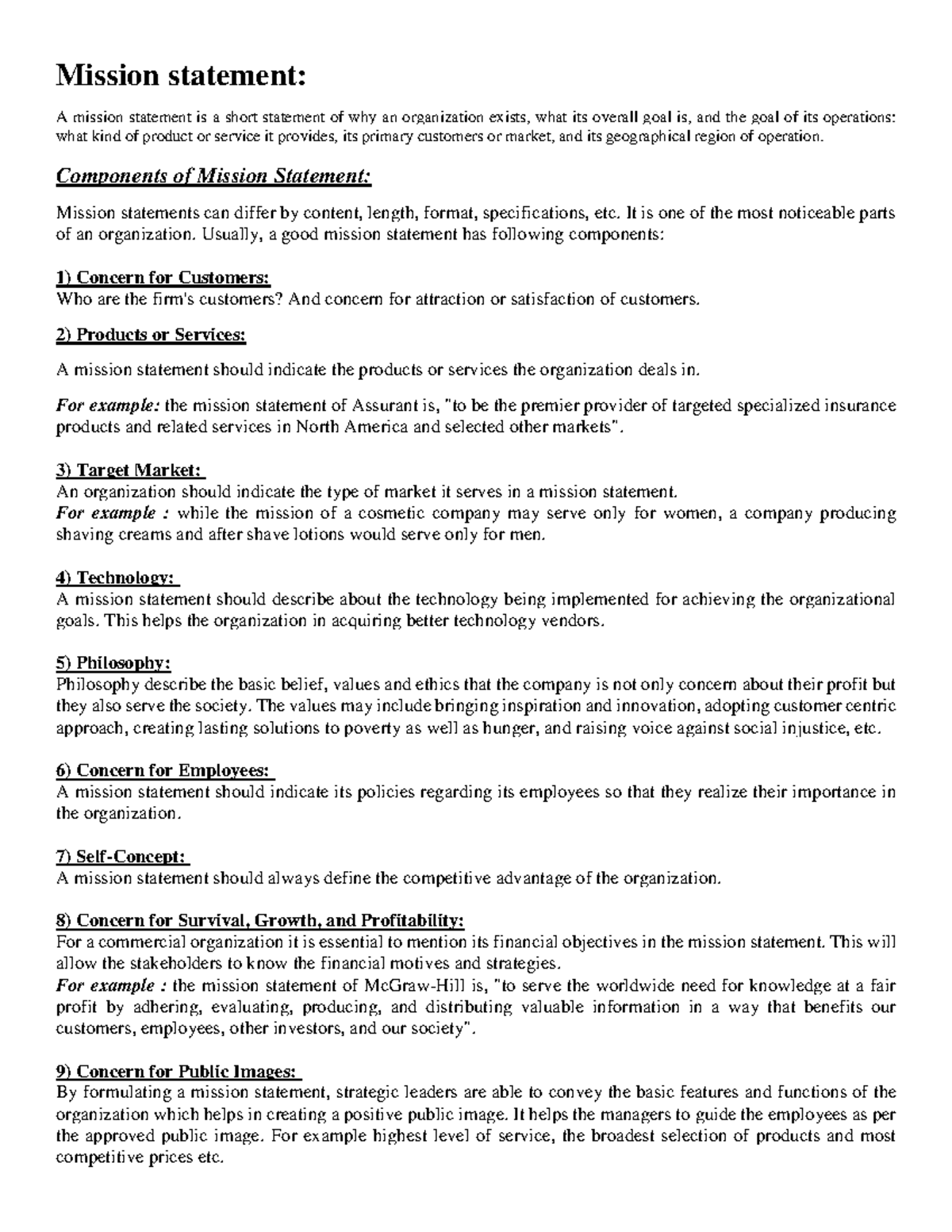 Components of Mission Statements: Analysis and Key Insights - Studocu
