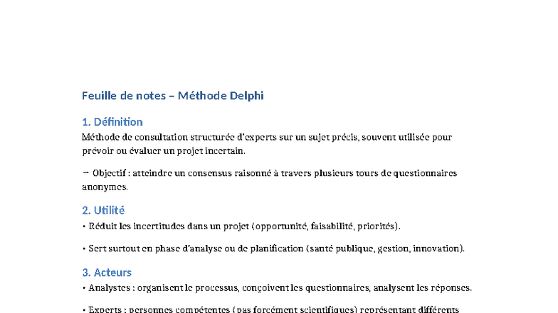 Feuille de notes Méthode Delphi - Mamau - Studocu