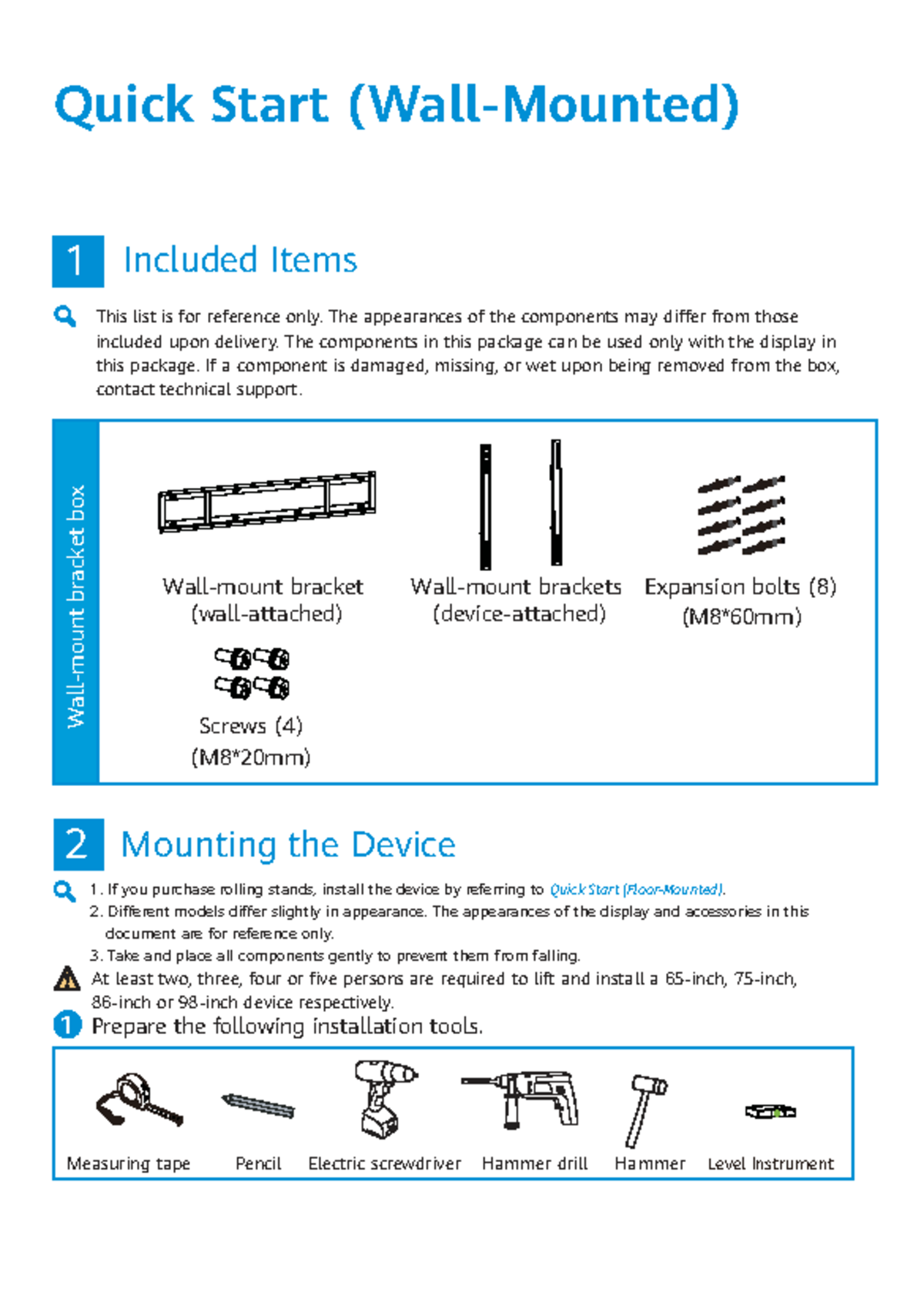 Huawei Idea Hub Series Quick Start Guide (Wall-Mounted) - Studocu