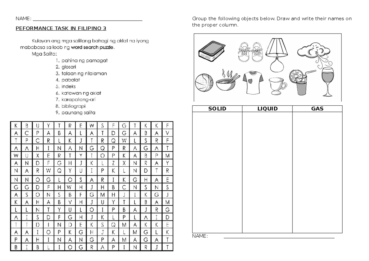 Performance Tasks for Filipino, Science, ESP, and English 3 - 08-22-24 ...
