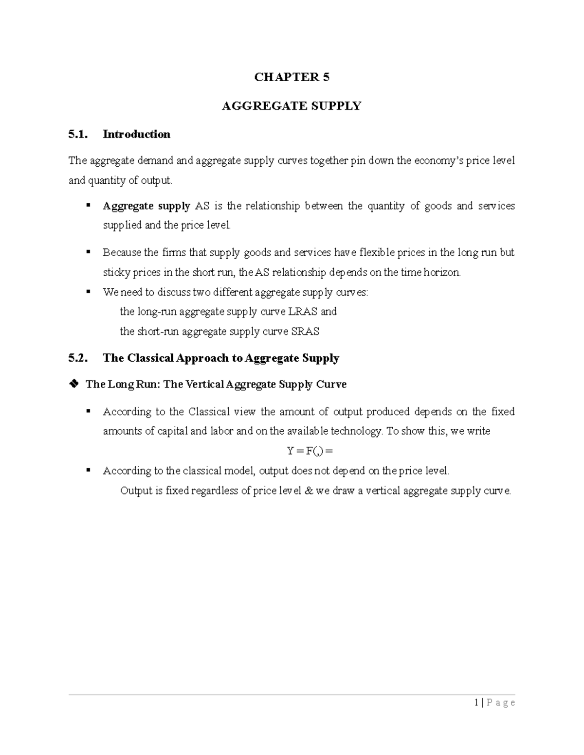 Chapter 5: Aggregate Supply in Economic Theory (ECON 101) - Studocu