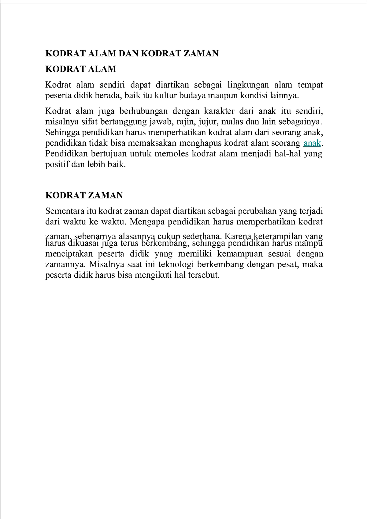 KODRAT ALAM DAN KODRAT ZAMAN: PENDIDIKAN YANG RELEVAN - Studocu