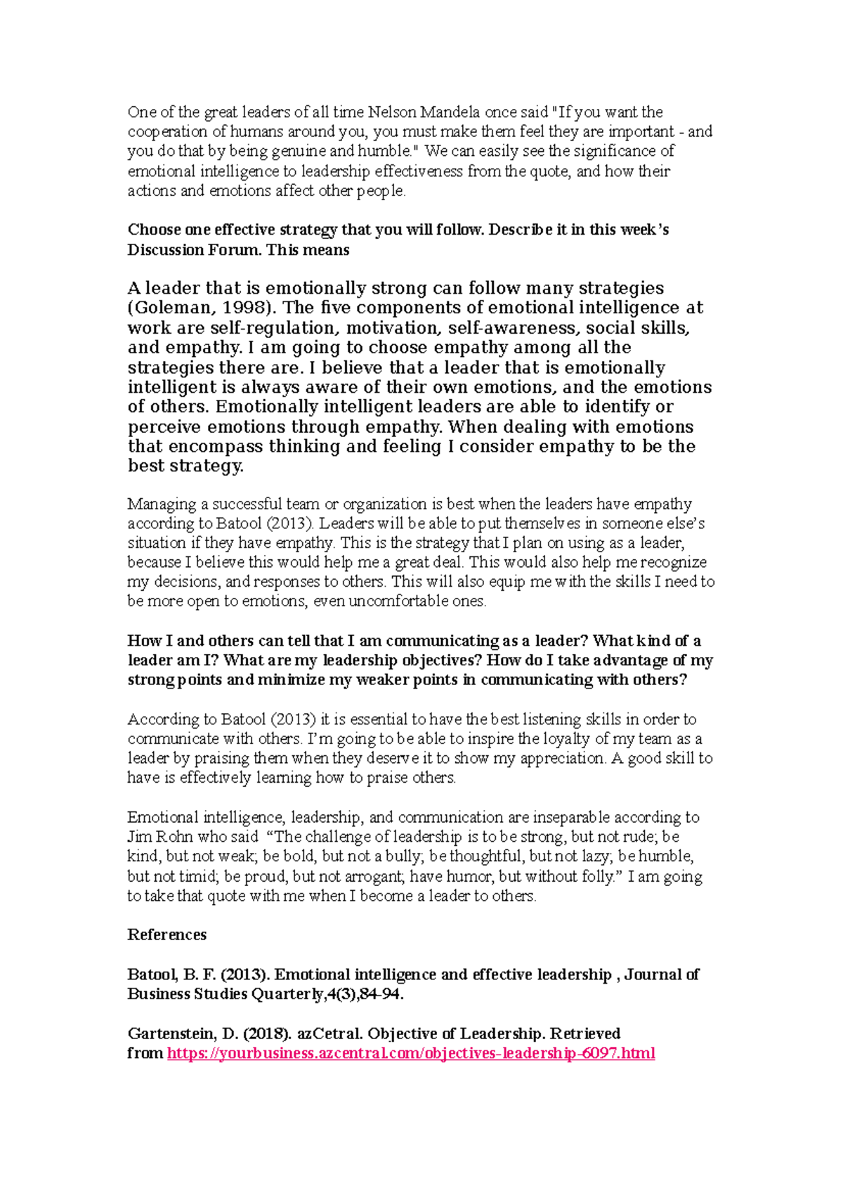 PSYC D3 b - assignments - One of the great leaders of all time Nelson ...