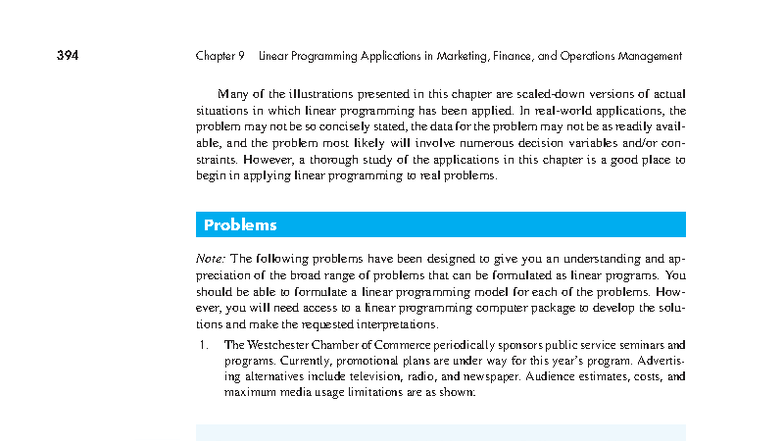 394 Chapter 9 Linear Programming Applications in Marketing, Finance ...