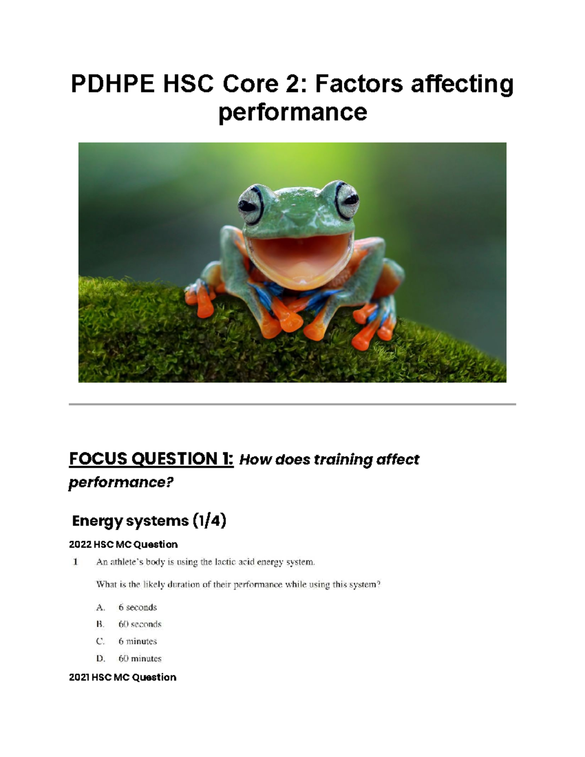 PDHPE HSC Core 2: Training & Energy Systems Revision Notes - Studocu
