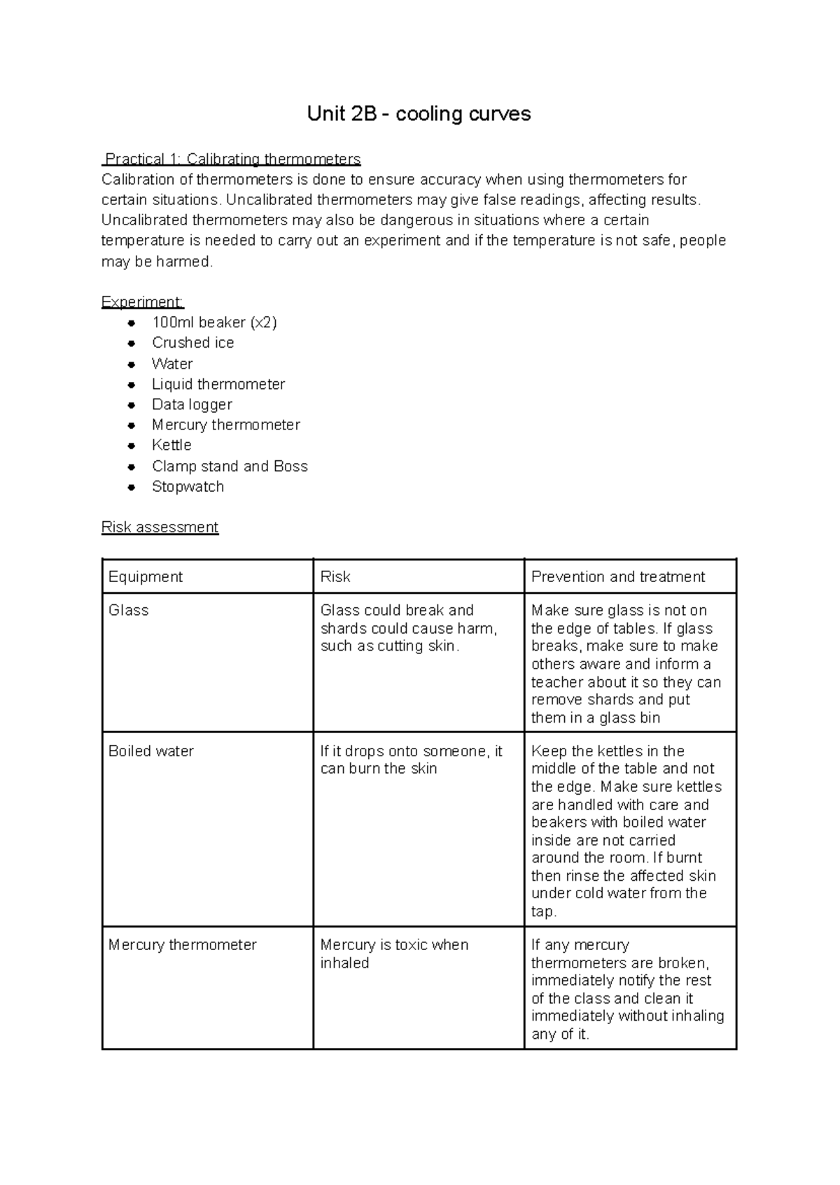 Unit 2B Practical: Calibrating Thermometers & Cooling Curves Analysis ...