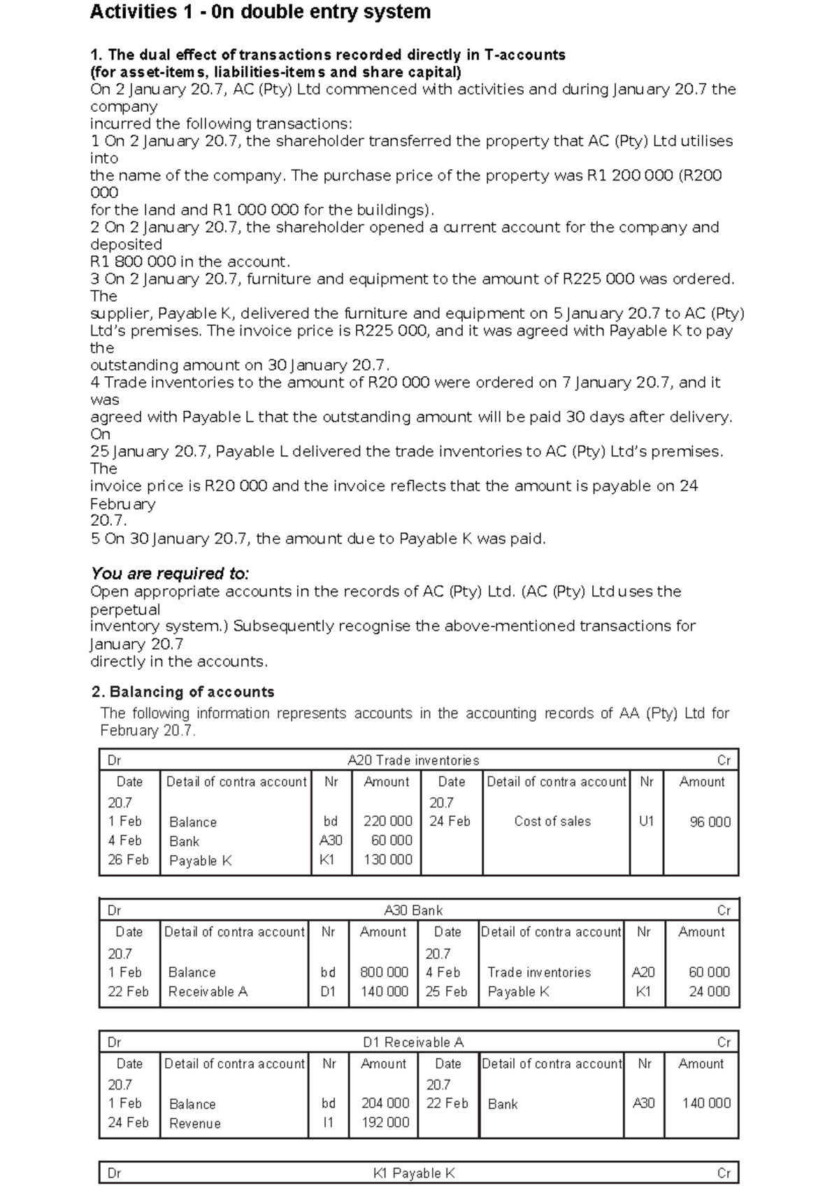 Chapter 4 - Activities on Double Entry System (AC 20.7) - Studocu