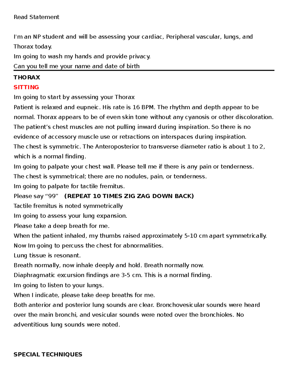 Cardiovascular & Respiratory Assessment Skills Video Script - NP Skills ...
