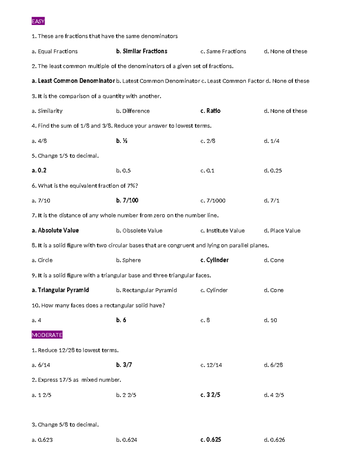 Math (2) - Comprehensive Review of Fractions and Ratios - Studocu