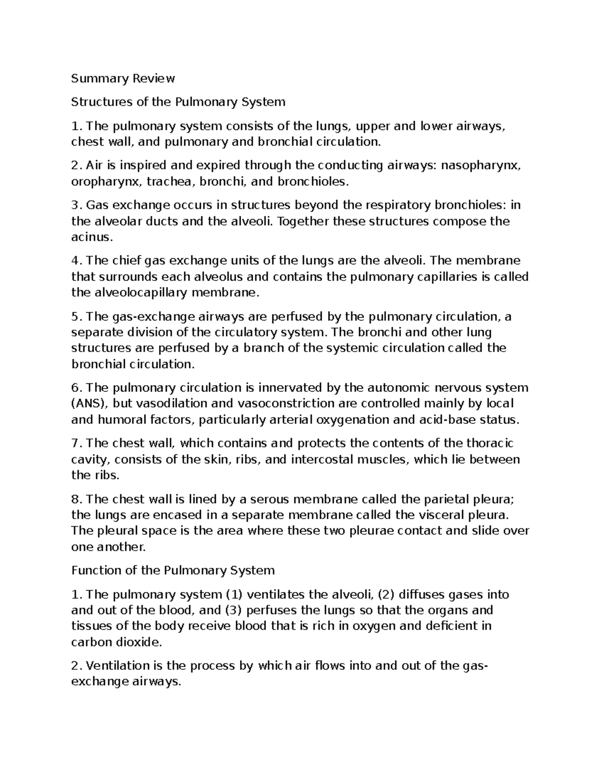 Chapter 34 Summary: Structures & Functions of the Pulmonary System ...
