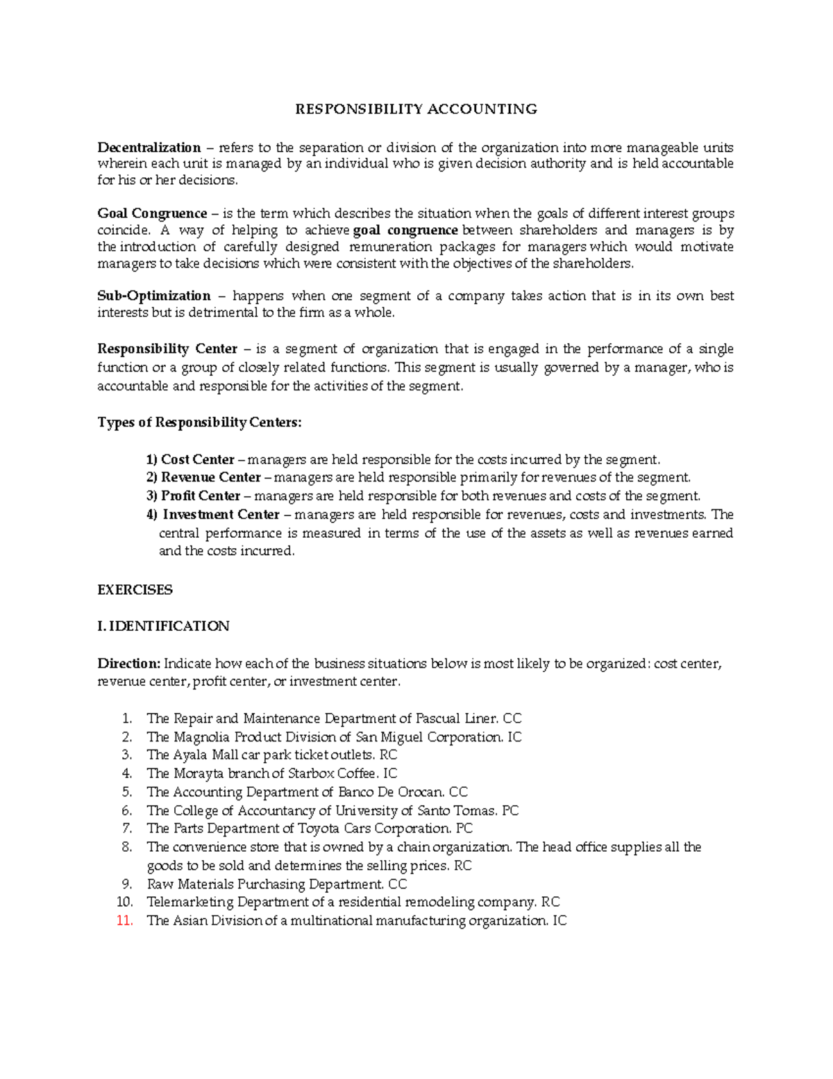 Responsibility Accounting Overview: Centers of Accountability and ...
