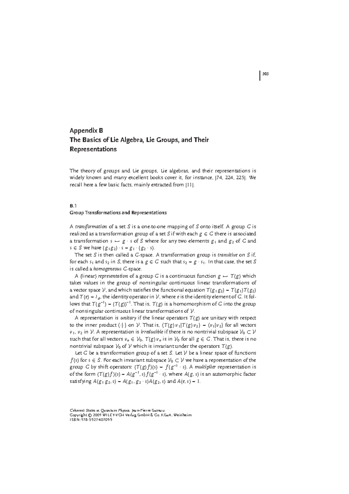 Appendix B: Fundamentals of Lie Algebra and Lie Groups Representations ...