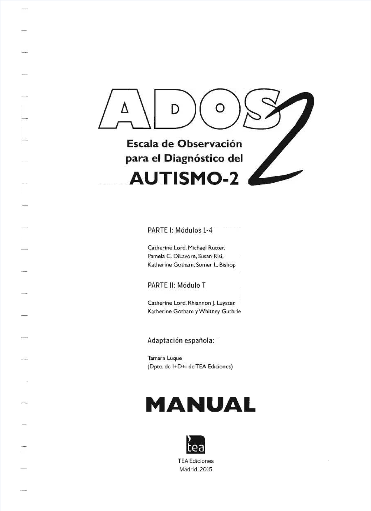 Manual del ADOS 2: Escala de Observación para el Diagnóstico del ...