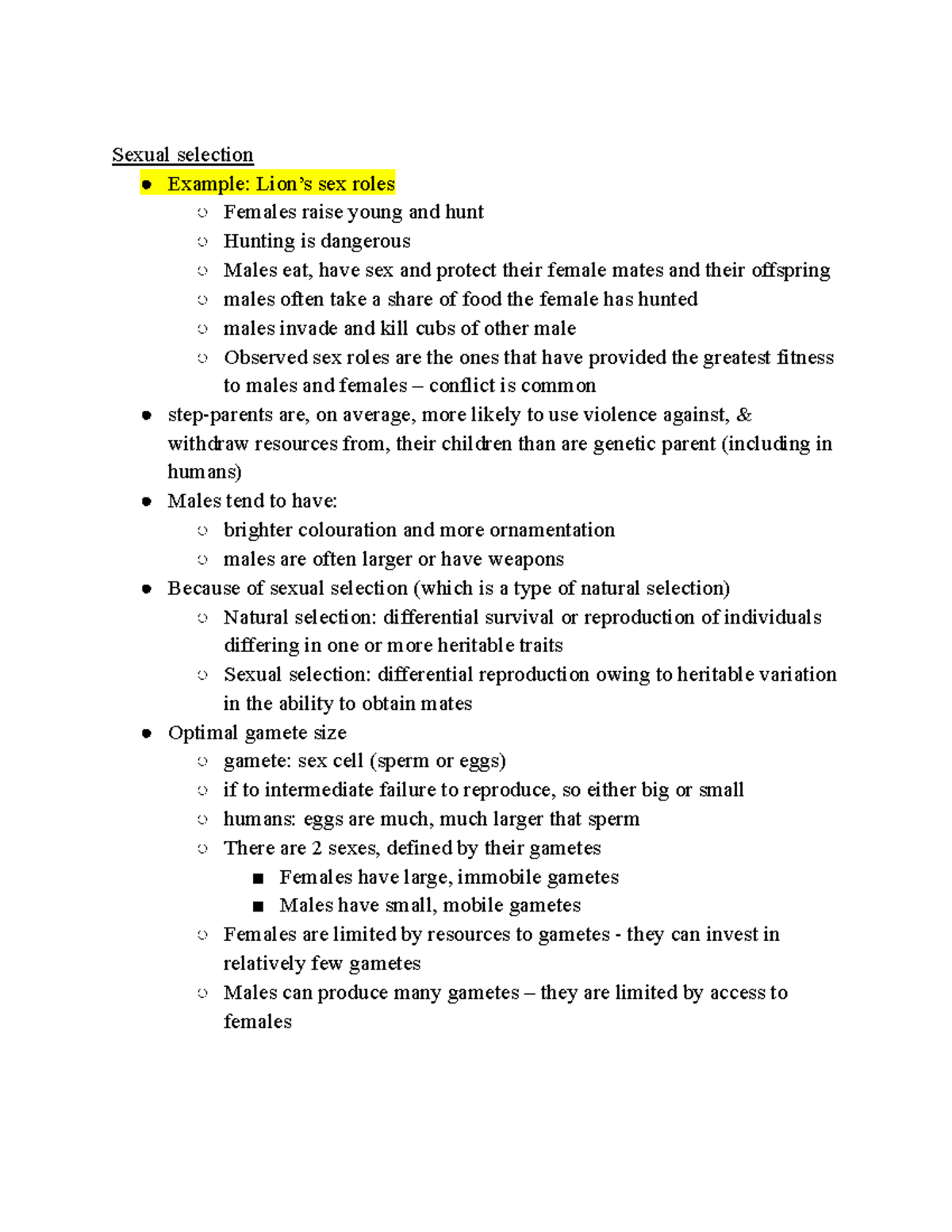 Animal Behaviour (PNB 2XC3) - Sexual selection Example: Lion’s sex ...