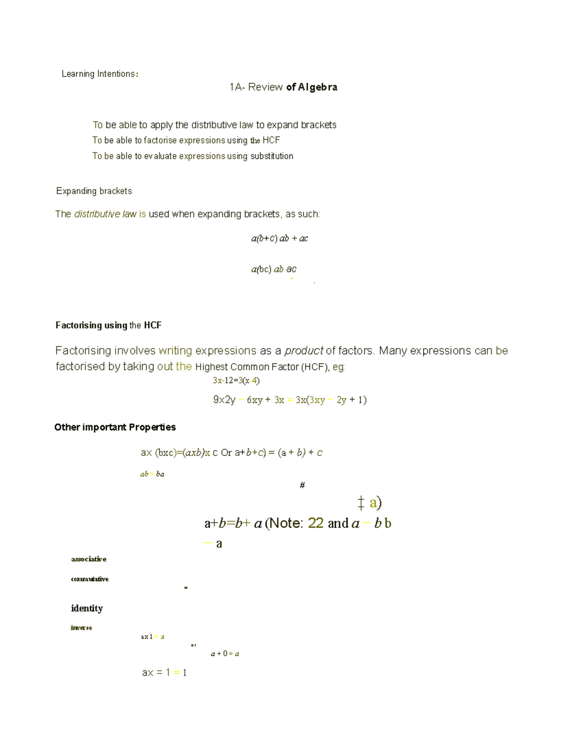 Algebra Review: Expanding, Factorising, and Inequalities - Studocu