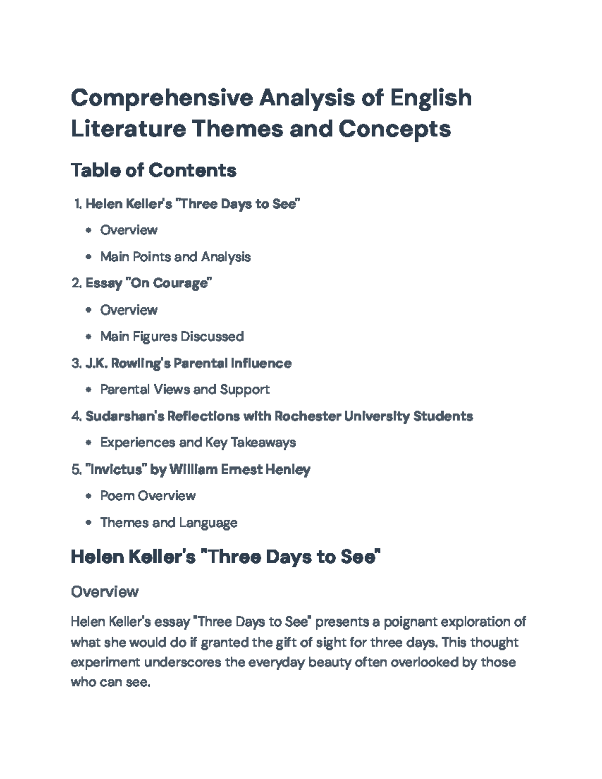 Comprehensive Illumination of Key Literary Works and Themes ...