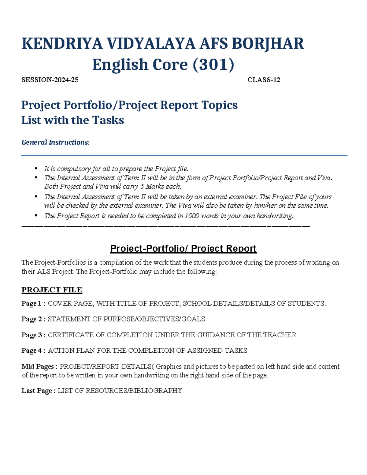 English Core Project Report Guidelines - Class 12 (301) - Studocu