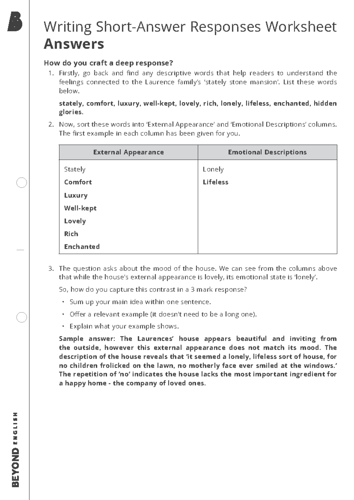 Writing Short-Answer Responses - Answers for Crafting Deep Responses ...