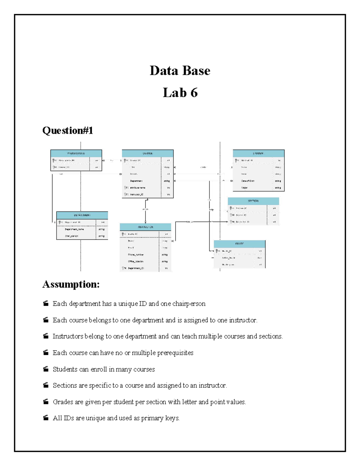 DBMS Lab 6: Course Enrollment & Prerequisite Assumptions - Studocu