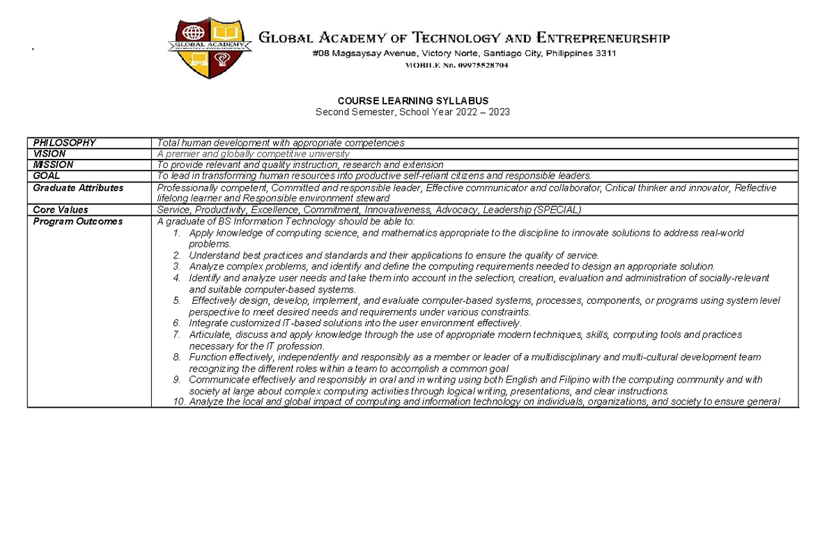 NET102 - Networking 2 Course Syllabus and Learning Outcomes - Studocu