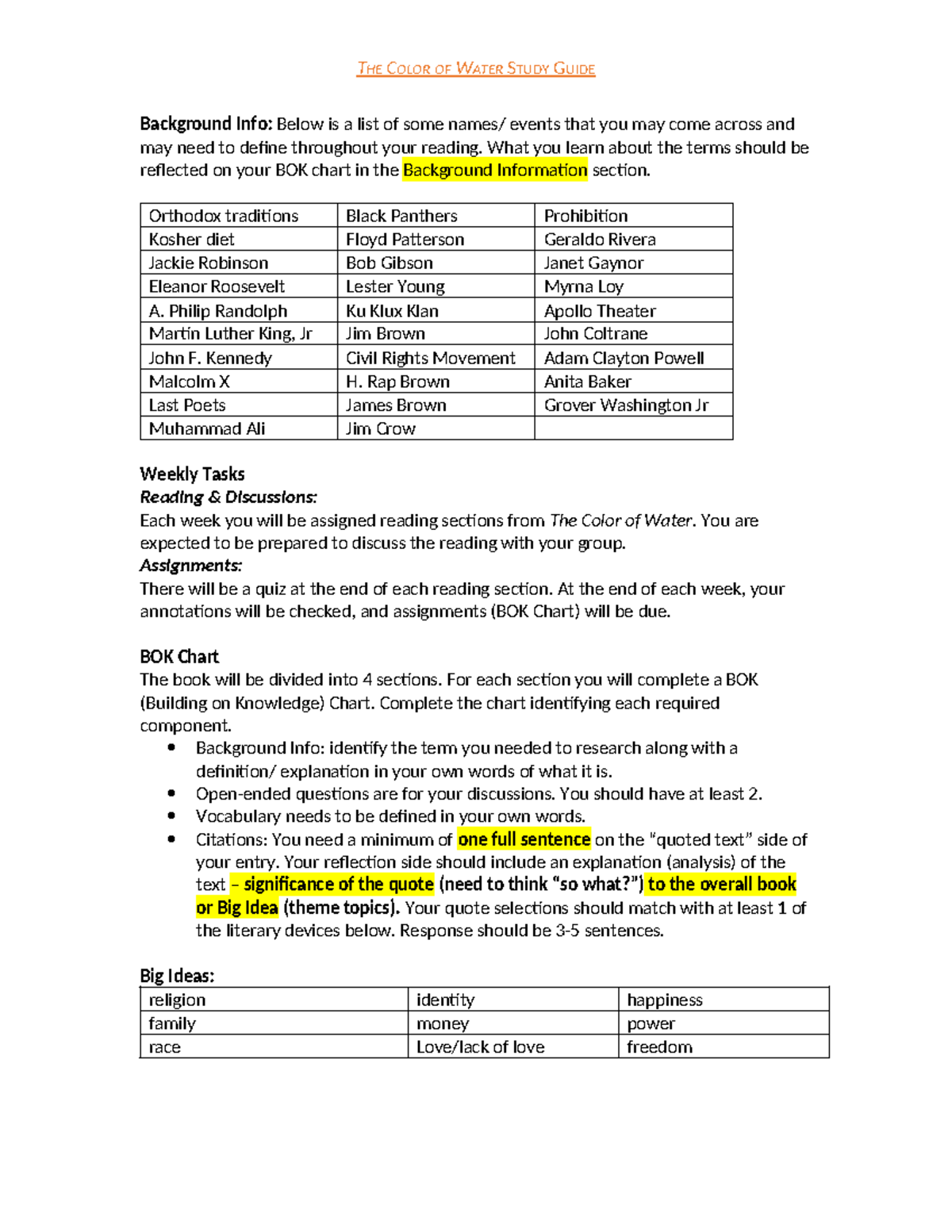 The Color of Water Study Guide - ENG 2023 Final Exam Preparation - Studocu