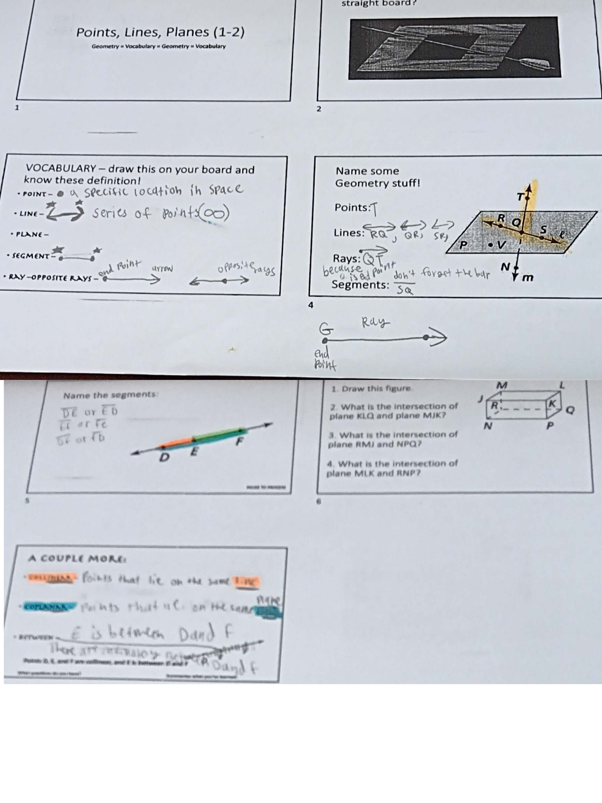 Geometry Vocabulary: Points, Lines, and Planes (Freshman) - Studocu