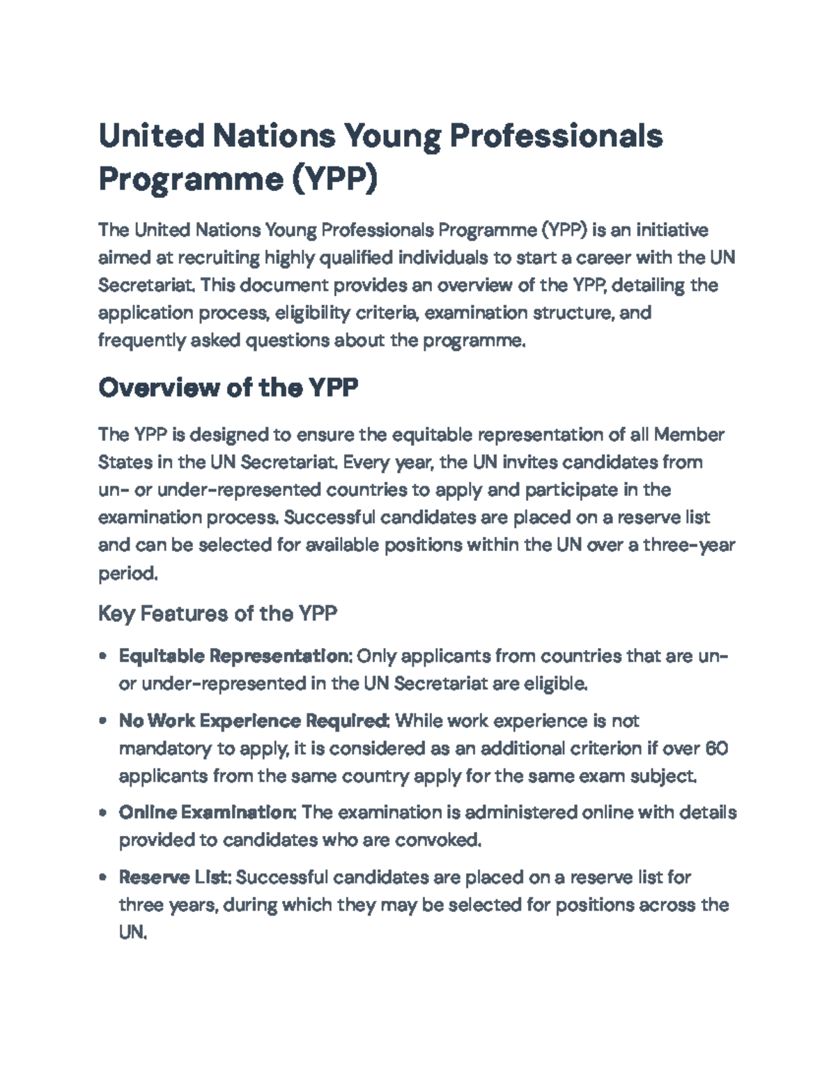 UN Young Professionals Programme (YPP) Overview & Application Guide ...