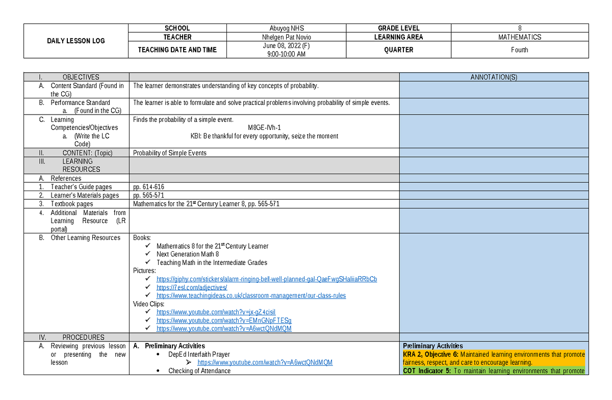 2ND LP FOR Classroom Observation DEMO Teaching Final 2021 2022 - DAILY ...