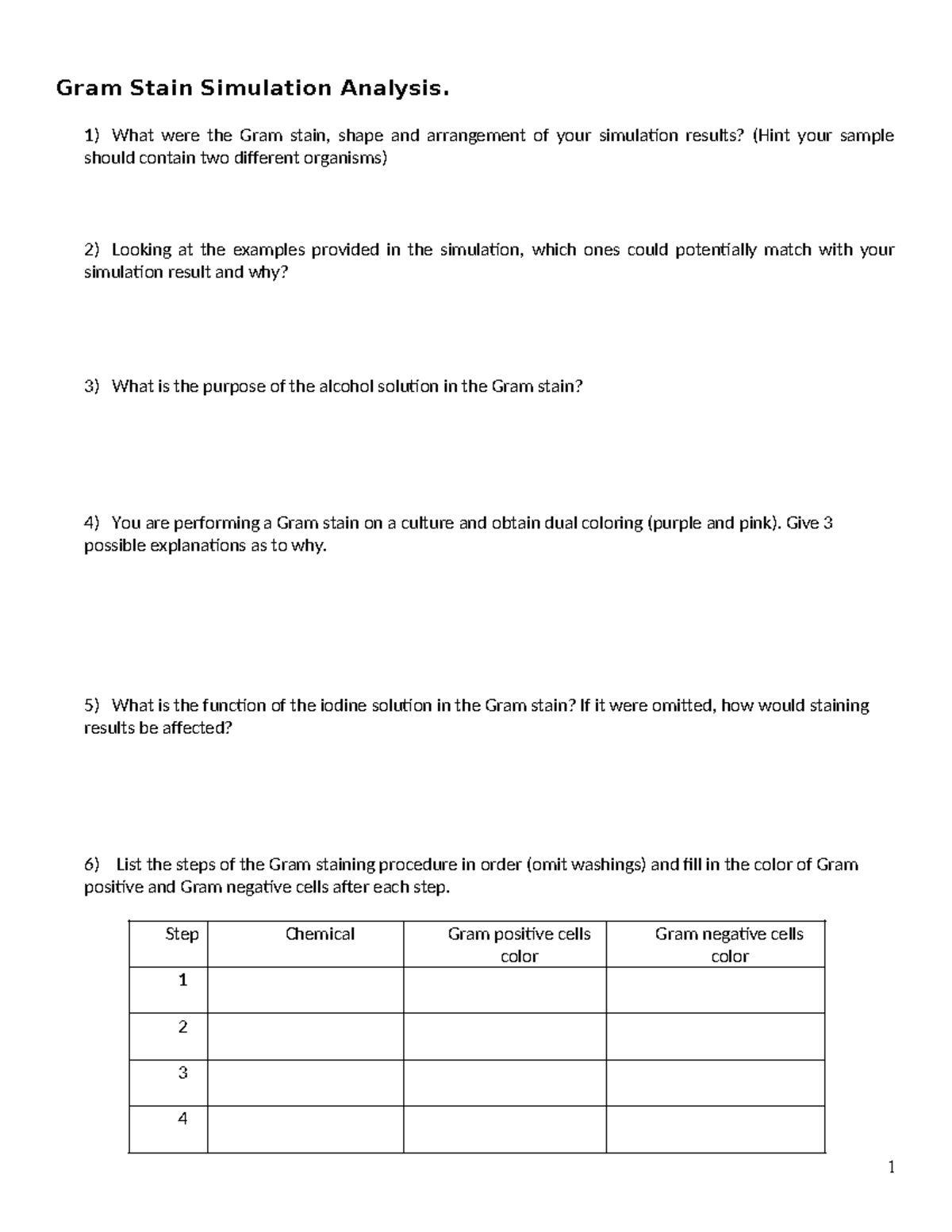 Gram Stain Simulation Analysis Lab Report 2025 - Studocu