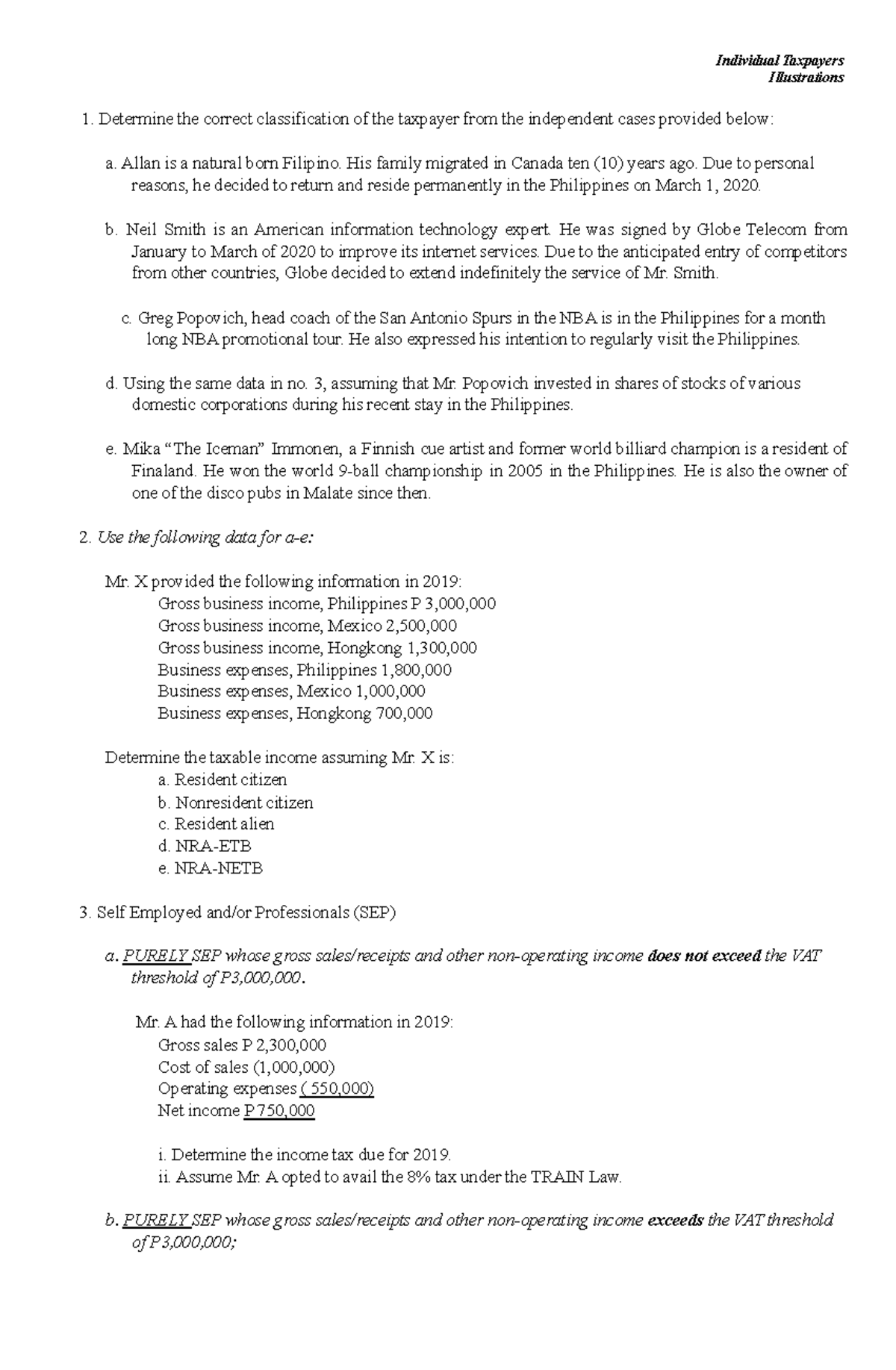 Individual Taxpayers - Illustrative Problems and Tax Computations - Studocu