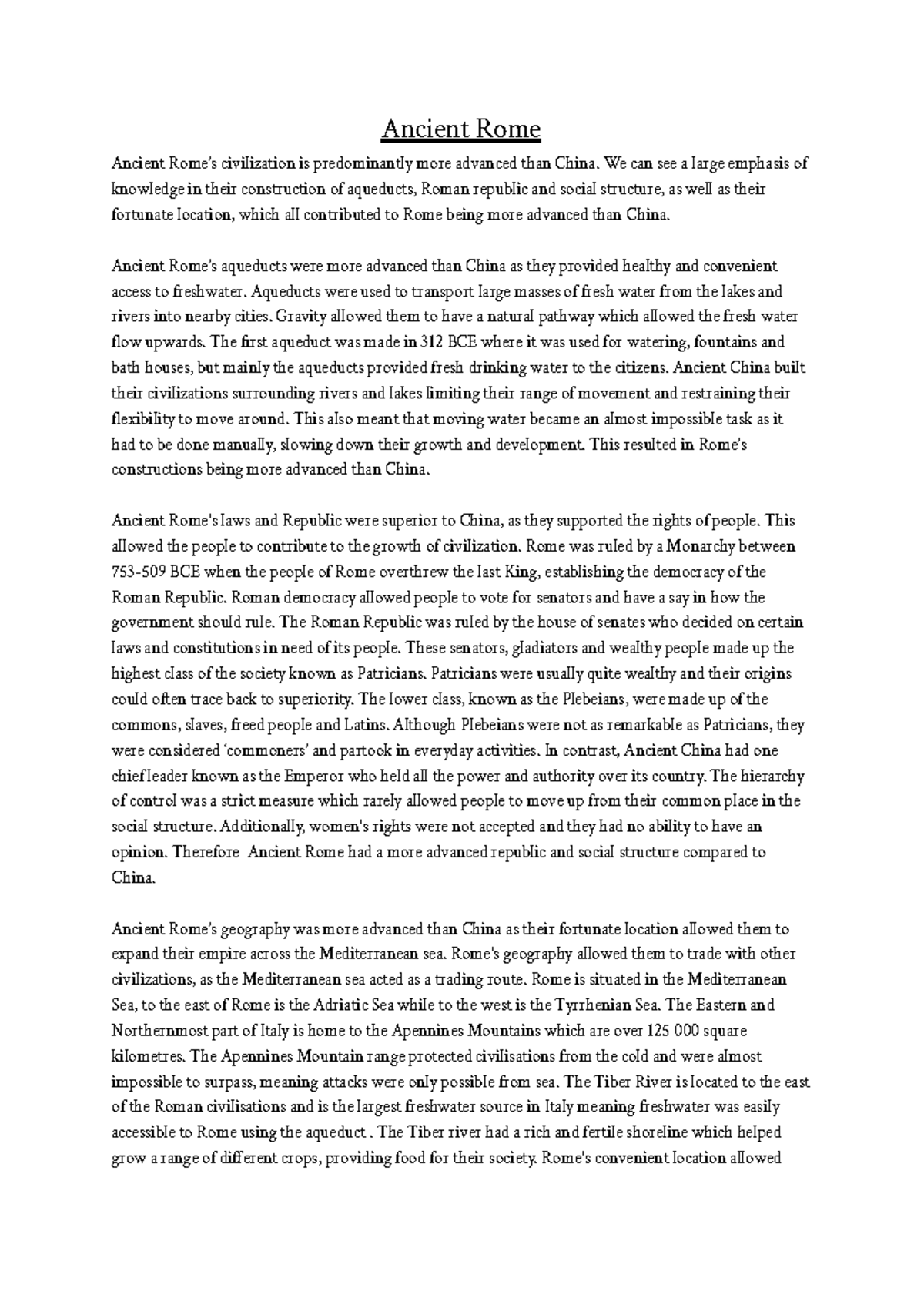 Term 2 History Assessment: Advancements of Ancient Rome vs. China - Studocu