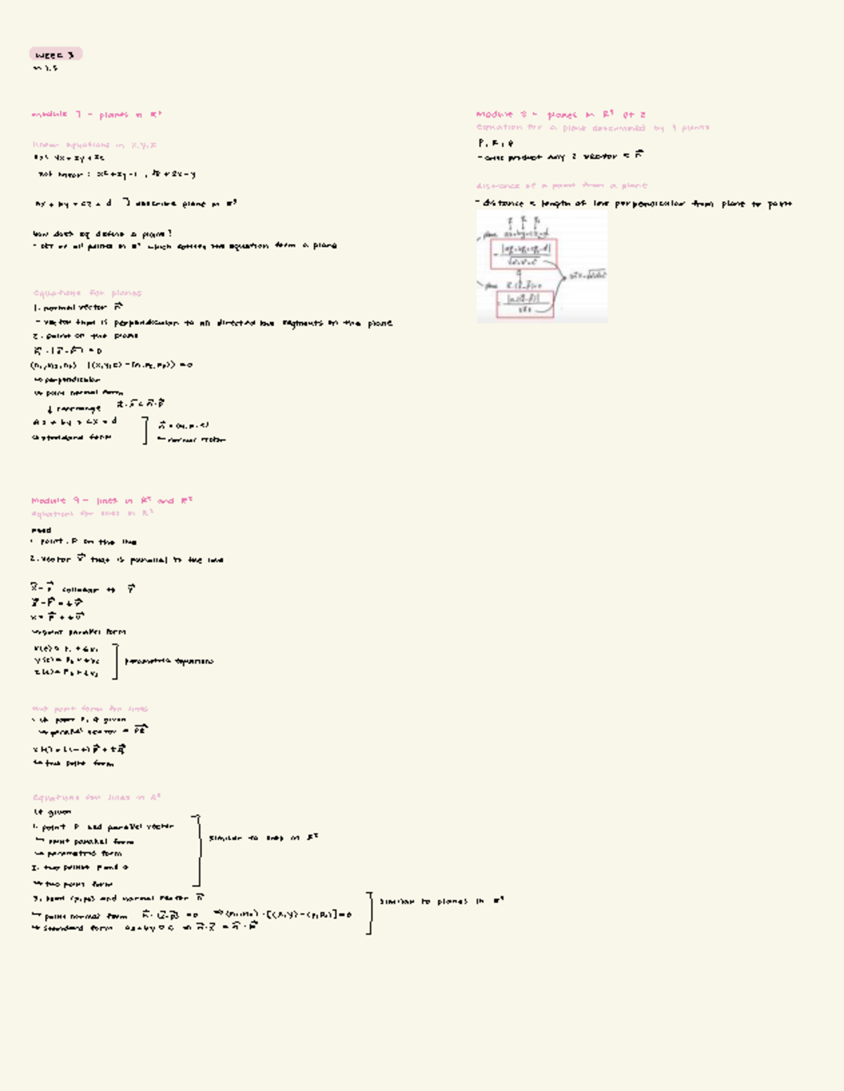 Math 1229 Week 3 Lecture Notes on Planes and Vectors - Studocu