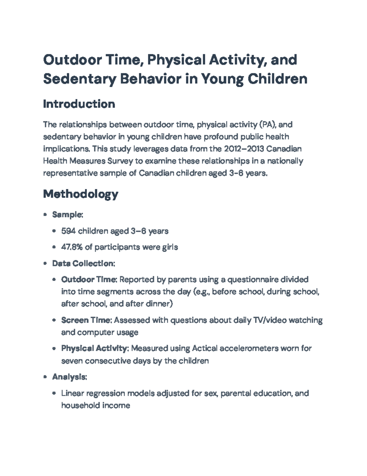 Outdoor Time and Physical Activity in Canadian Children Aged 3-6 Years ...