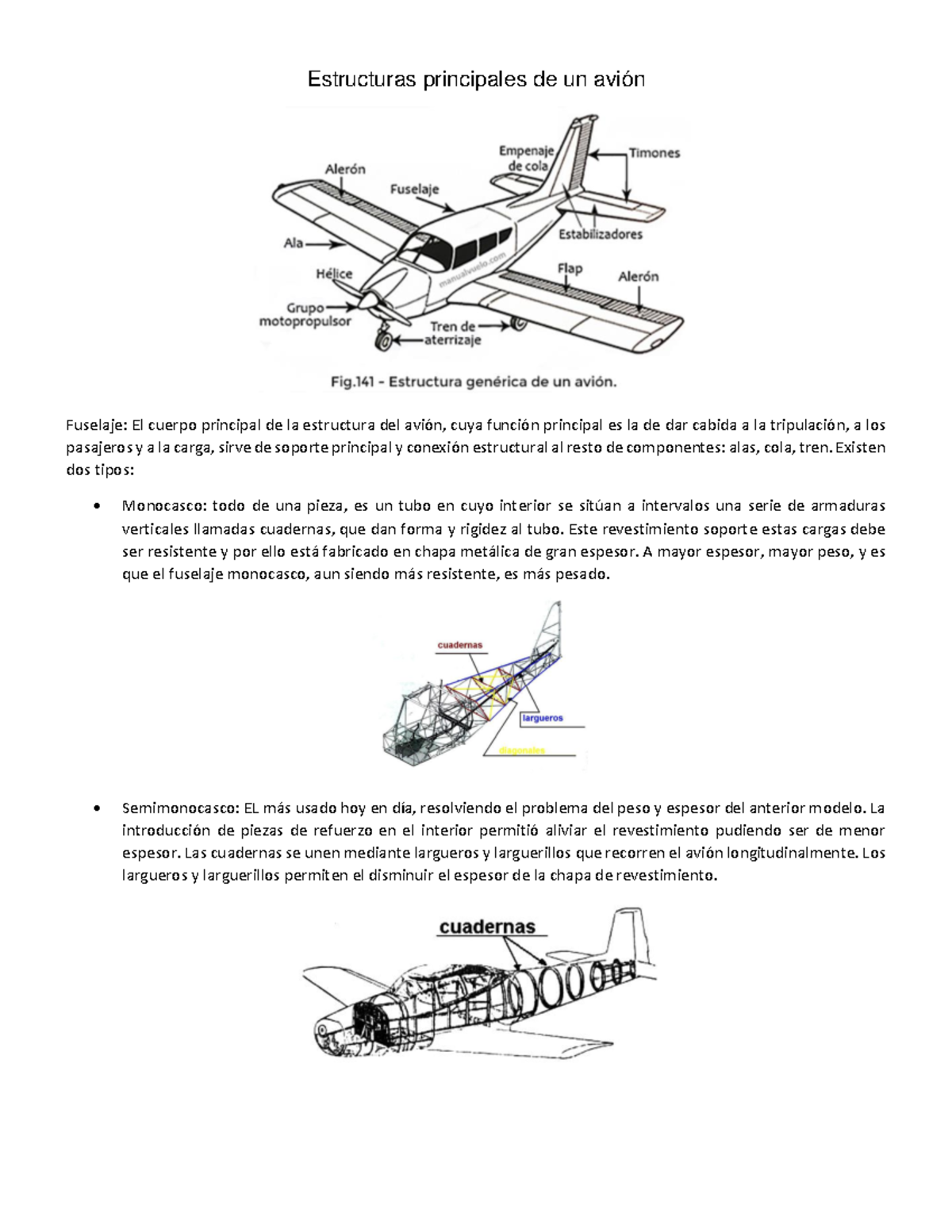 Estructuras Principales de un Avión: Fuselaje y Alas Detallados - Studocu